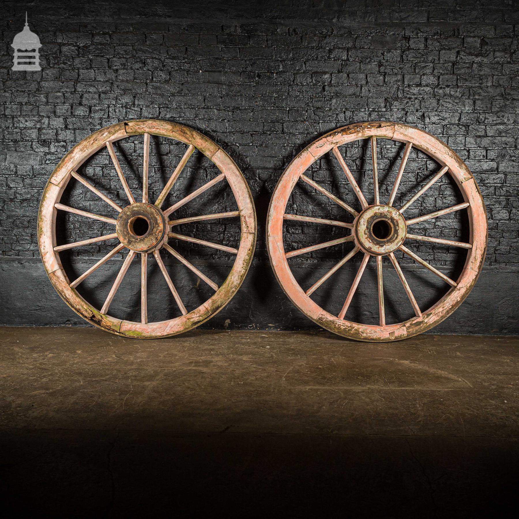 Pair of Large Wooden Agricultural Cart Wheels with Iron Rim Band ...
