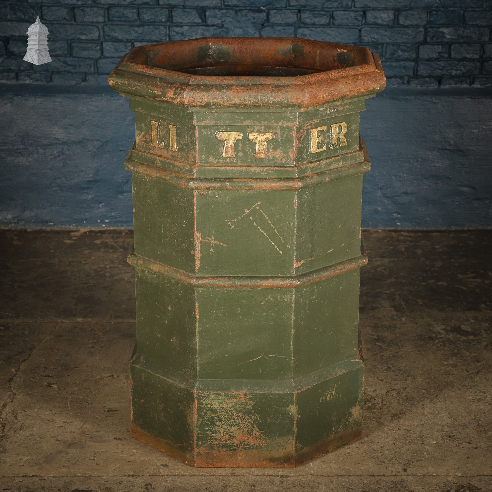 Green Painted Norwich City Council Cast Iron Litter Bin with ECC ...