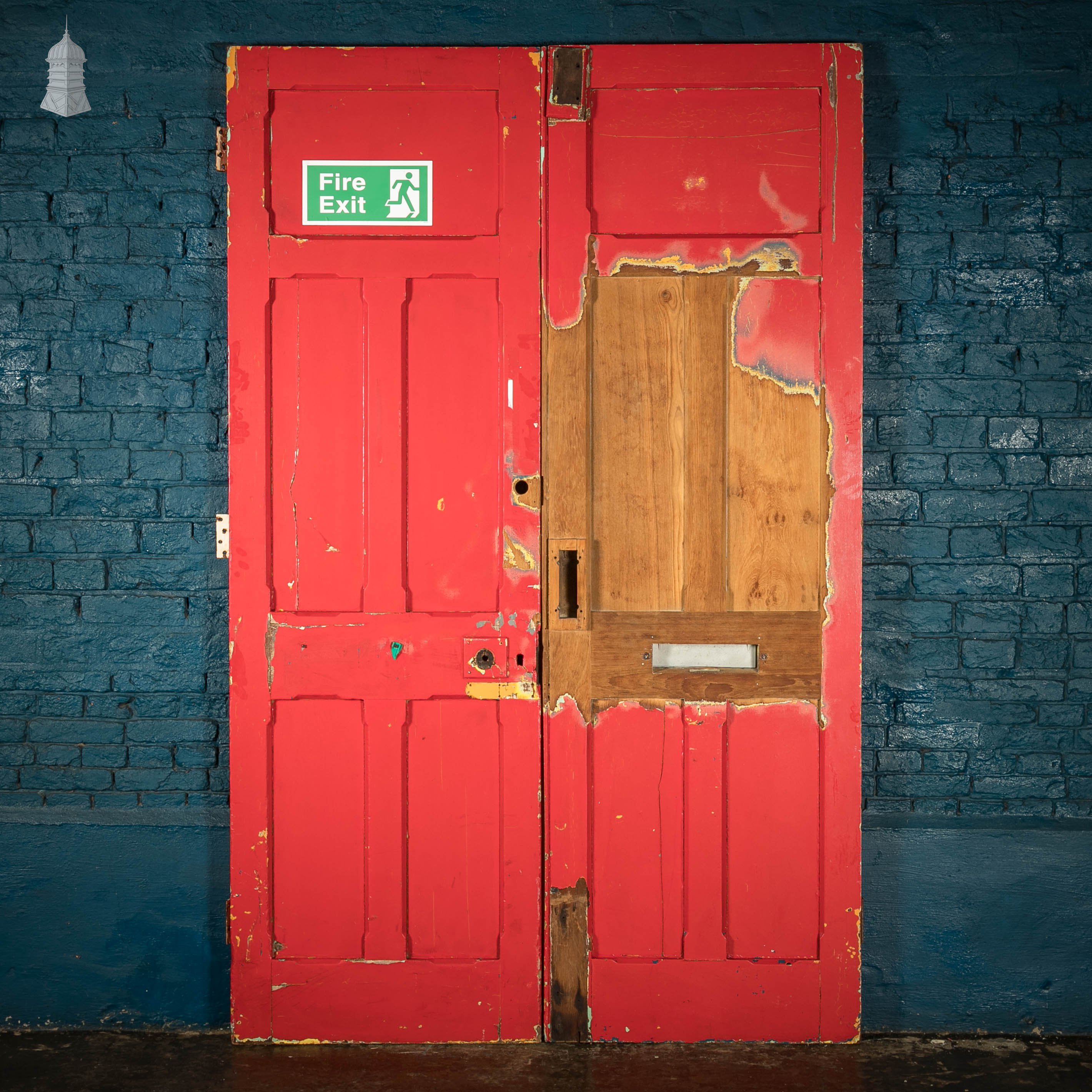 Double doors, teak, raised fielded panels one side, stop chamfer ...